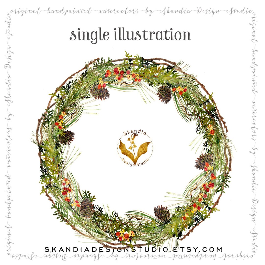 Christmas Clipart, Christmas Wreath, Watercolor Clipart, Watercolor ...