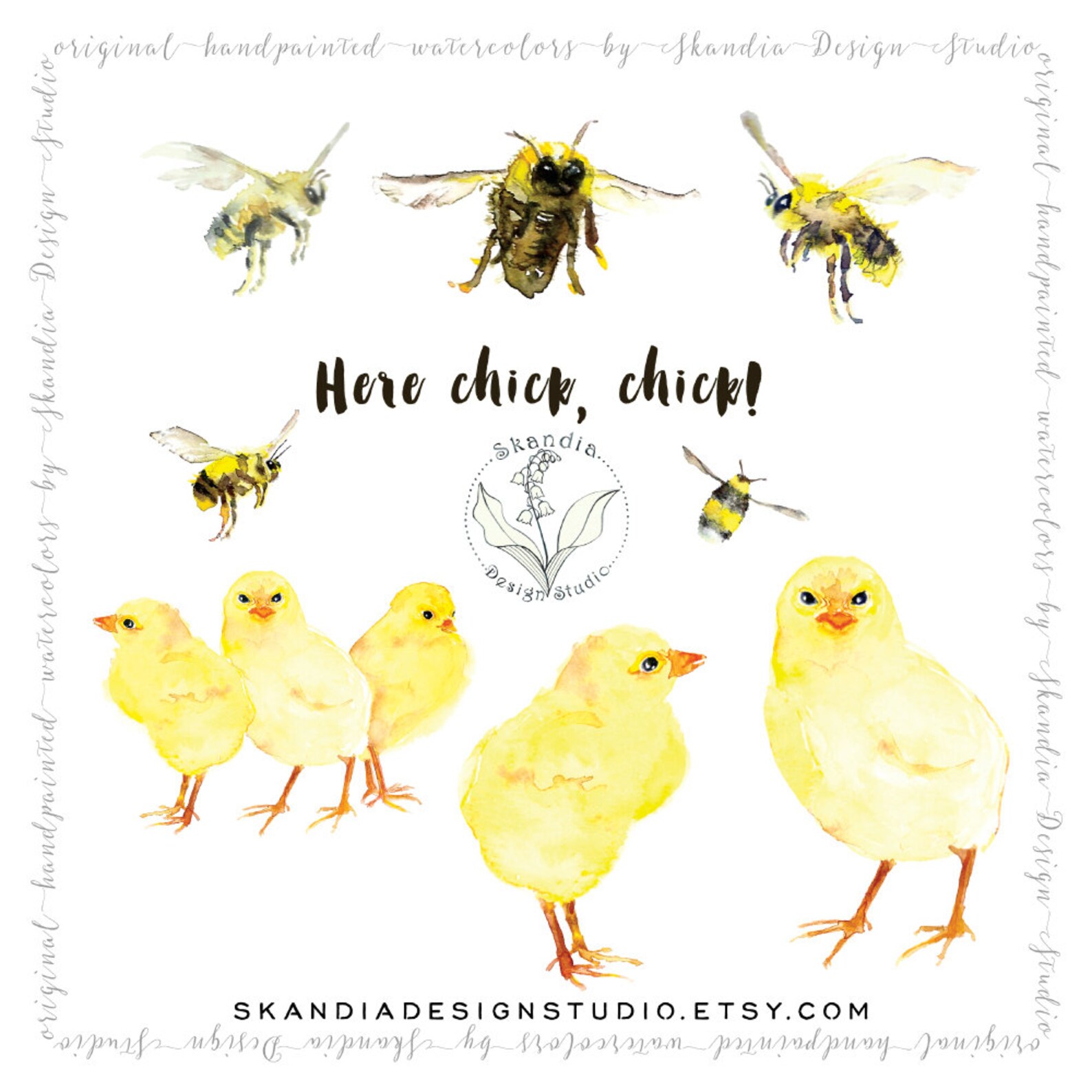 Watercolor Clipart Clipart Chick Clipart Bees Clipart - Etsy