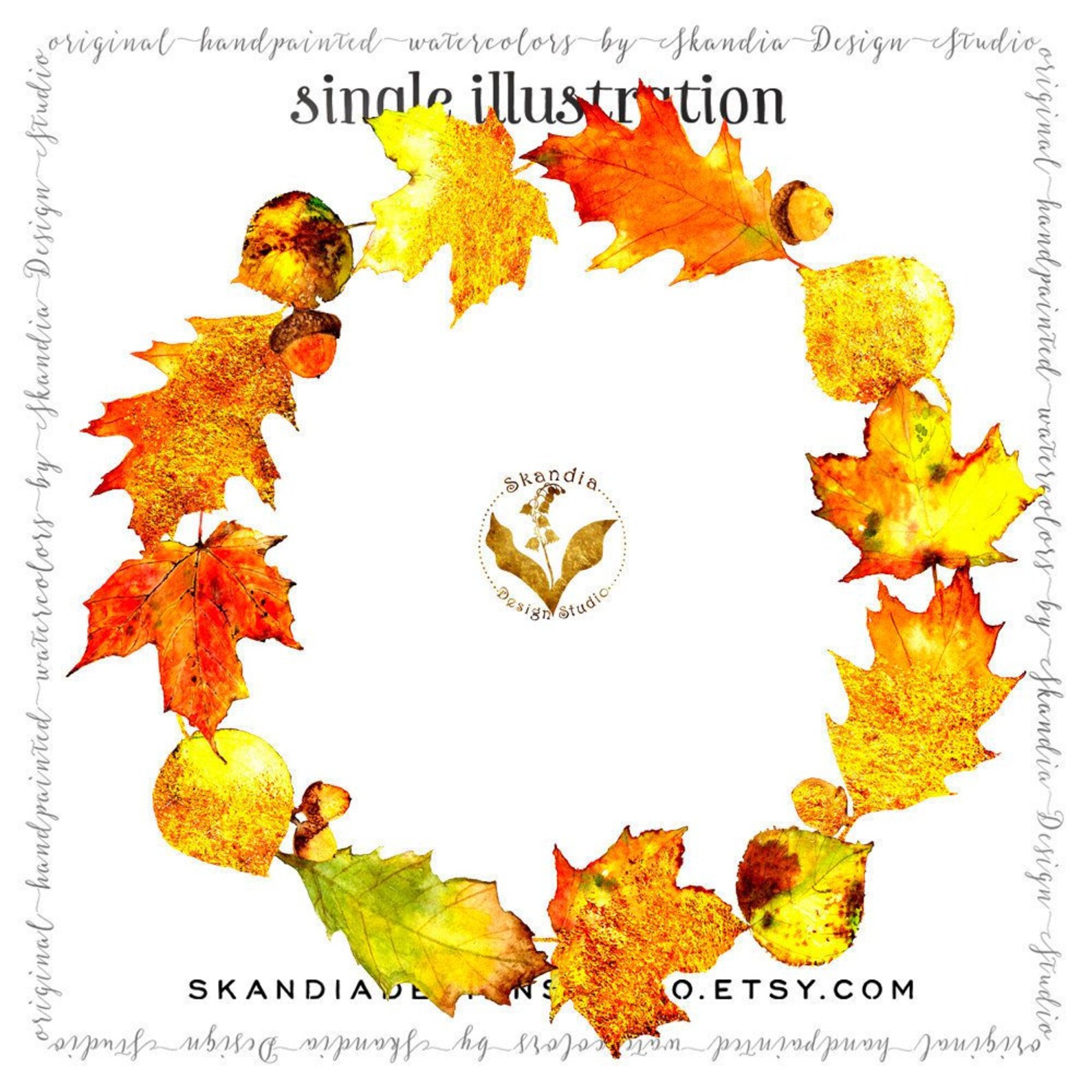 Hand Painted Clipart Fall Leaf Clipart Watercolor Clipart | Etsy