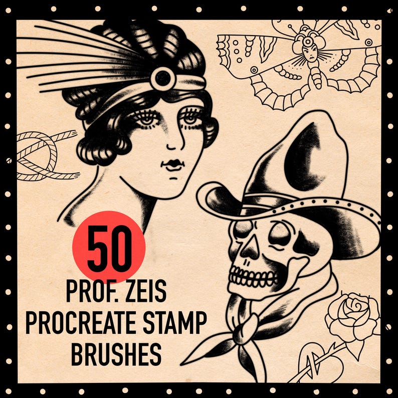50 Prof. Zeis Traditional Procreate Brush Stamps - Etsy