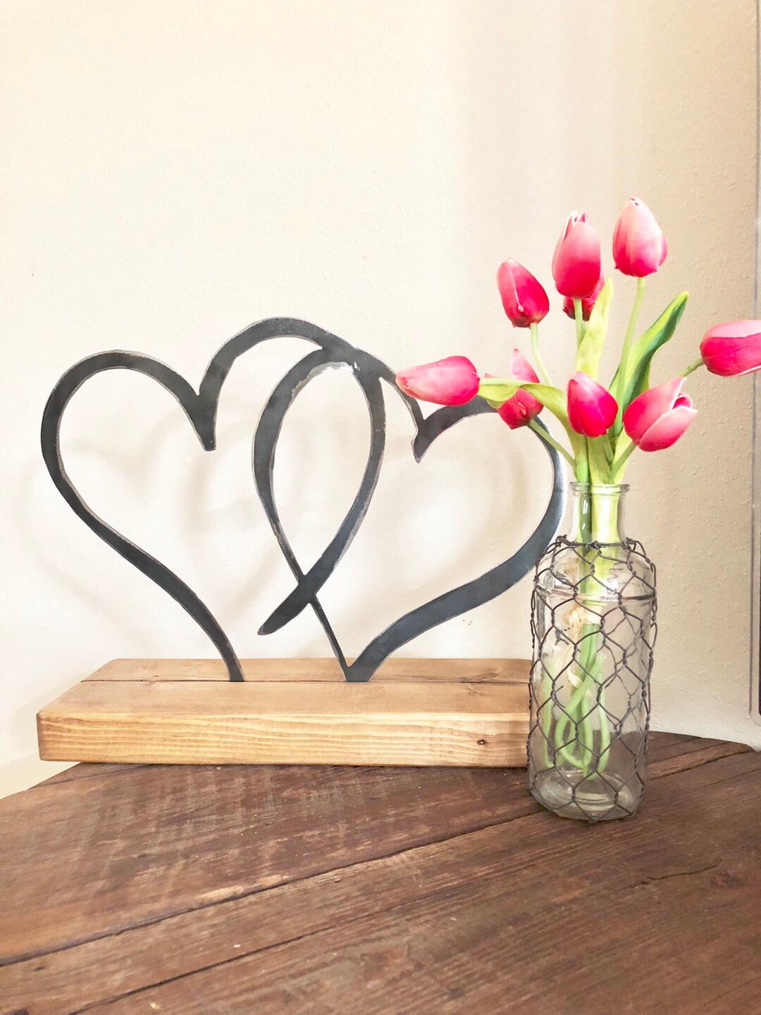 Love Double Heart Metal Art Love Sign Valentines Day Metal Sign Love ...