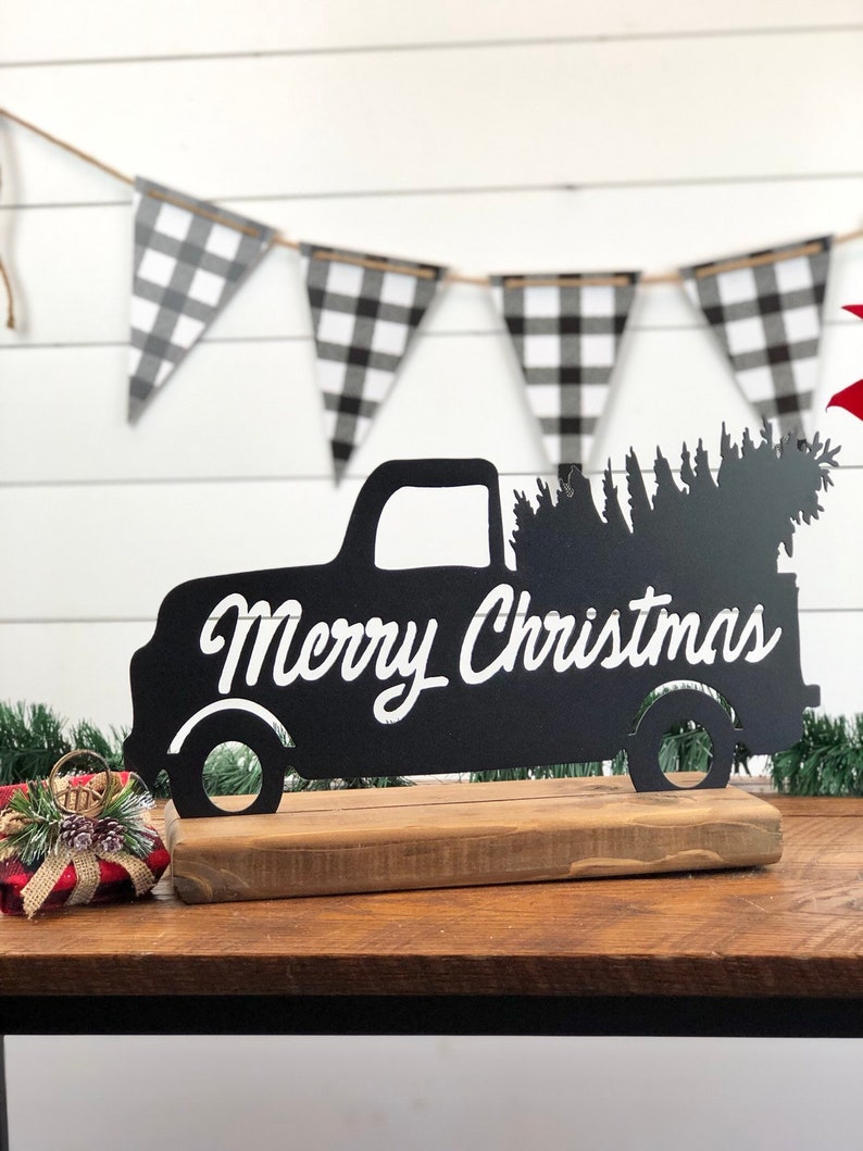 Merry Christmas Truck with Christmas Tree Metal Art Christmas | Etsy