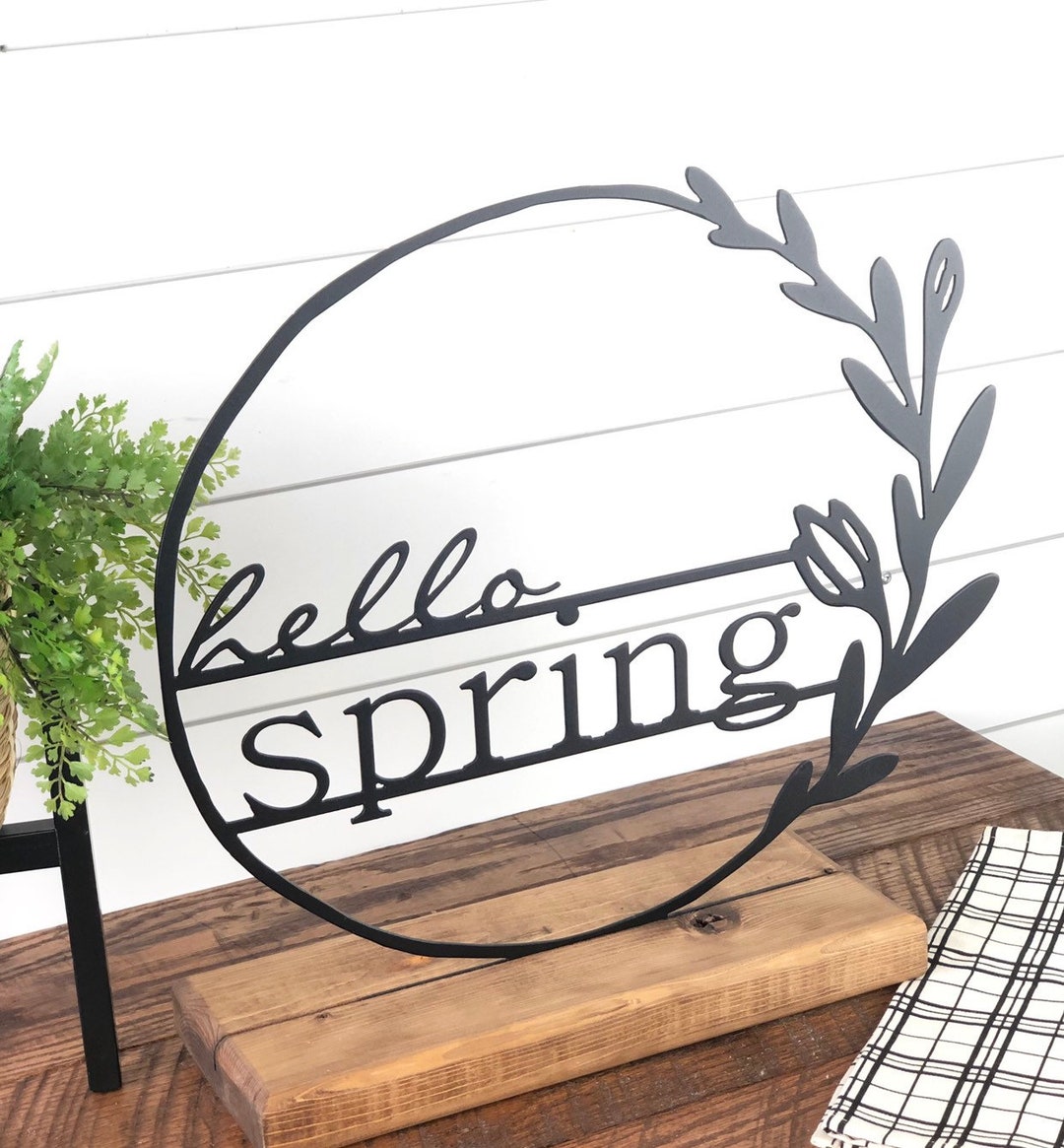 Hello Spring Metal Decor- Spring Metal Sign- Farmhouse- Shelf Decor ...