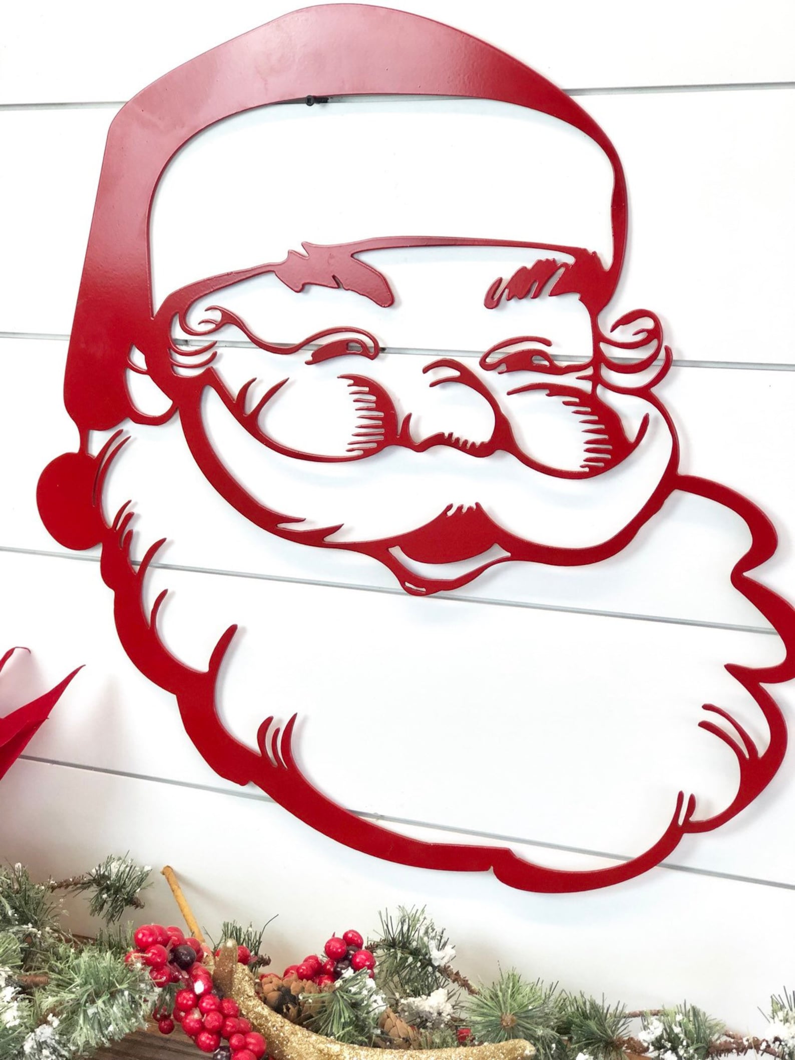 Santa Christmas Metal Art Christmas Metal Decor Santa Face - Etsy
