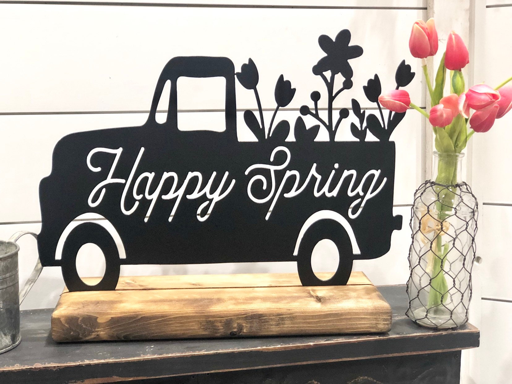 Happy Spring Metal Decor Spring Metal Sign Farmhouse Shelf - Etsy