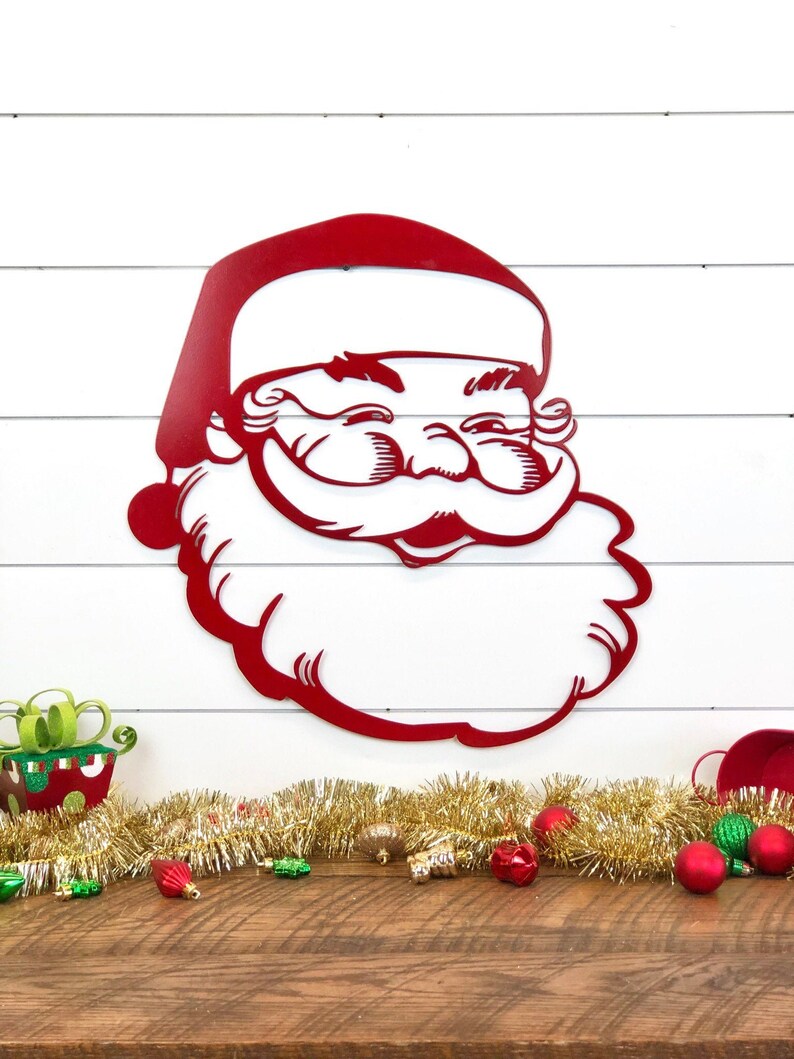 Santa Christmas Metal Art Christmas Metal Decor Santa Face - Etsy