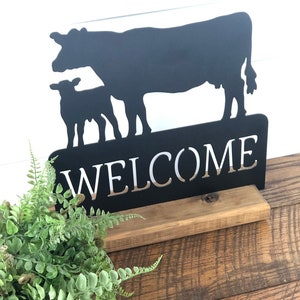 Cow Calf Pair Welcome Sign Farmhouse Welcome Sign Ranch Sign Cow Decor ...