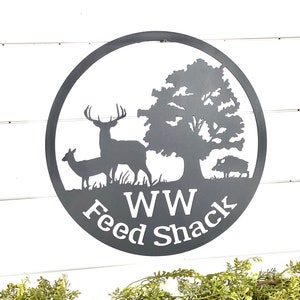 Deer and Hog Ranch Family Name Sign Outdoor Deer Scene Metal Art ...