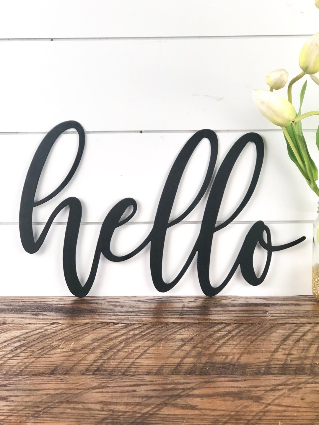 Hello Metal Decor- Metal Saying Sign- Farmhouse- Shelf Decor- Metal ...