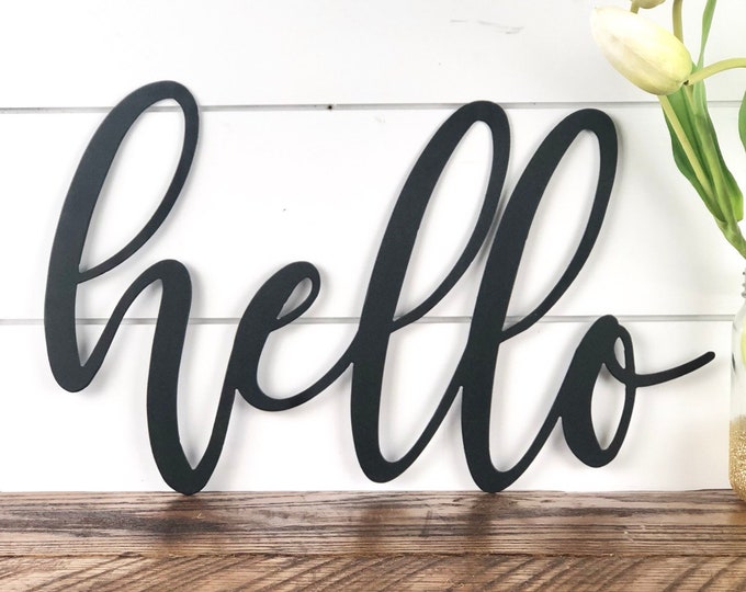 Hello Metal Decor- Metal Saying Sign- Farmhouse- Shelf Decor- Metal ...