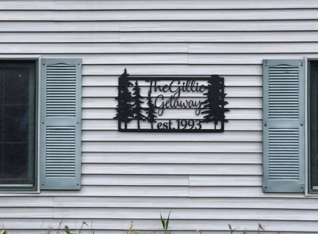 Pine Tree Family Name Sign Outdoor Scene Metal Art Personalized Pine ...