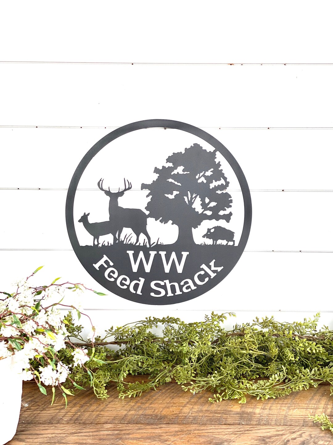 Deer and Hog Ranch Family Name Sign Outdoor Deer Scene Metal Art ...