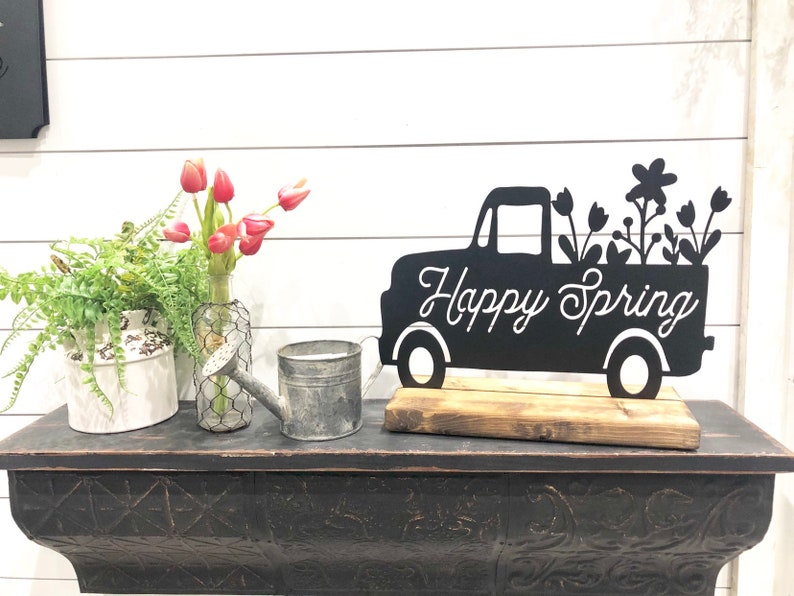 Happy Spring Metal Decor Spring Metal Sign Farmhouse Shelf - Etsy