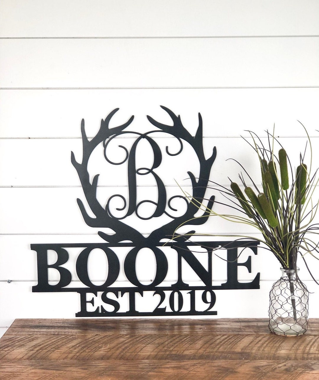 Antler Monogram Family Name Metal Sign Established Family Name Sign ...