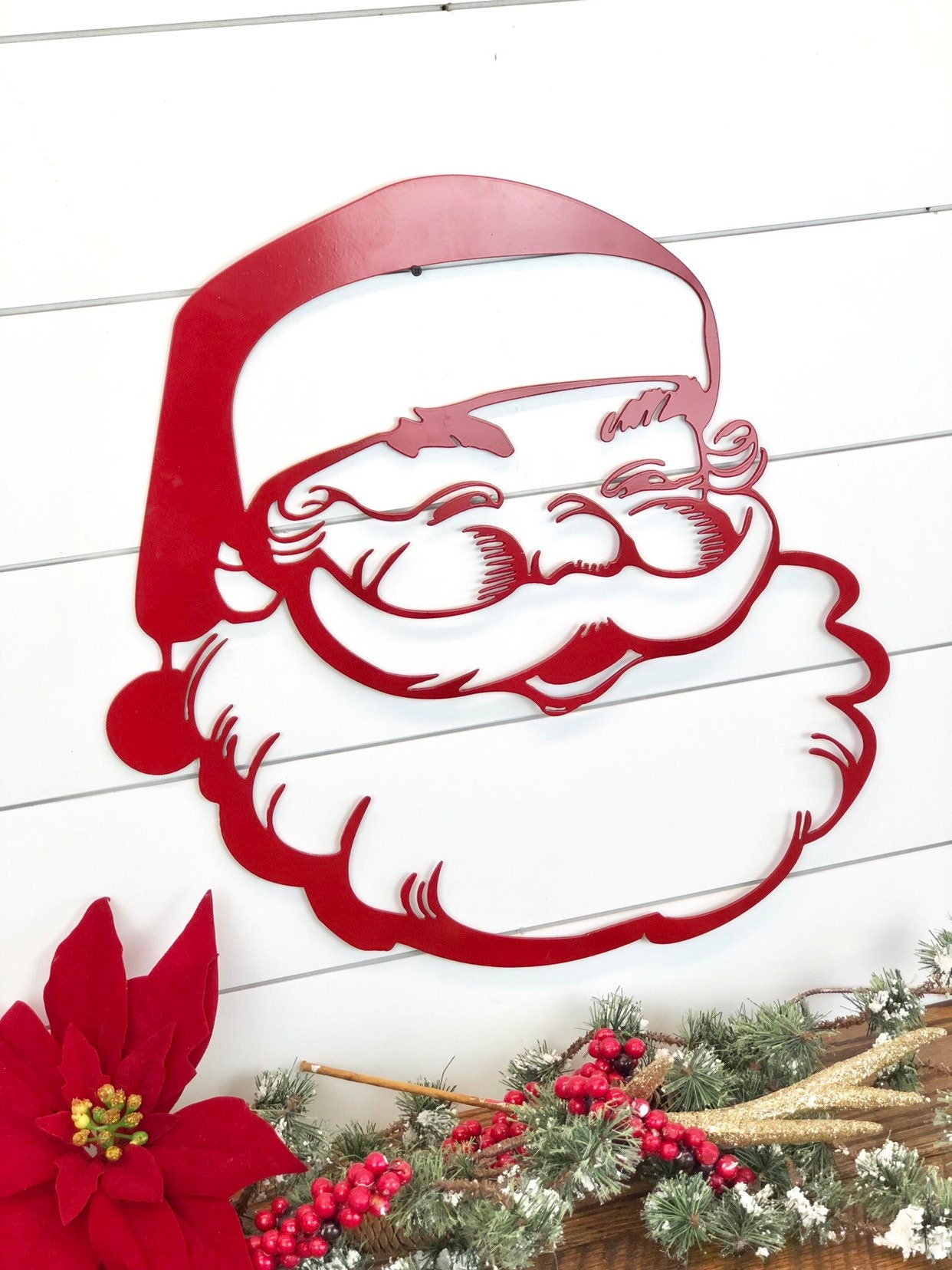 Santa Christmas Metal Art Christmas Metal Decor Santa Face - Etsy