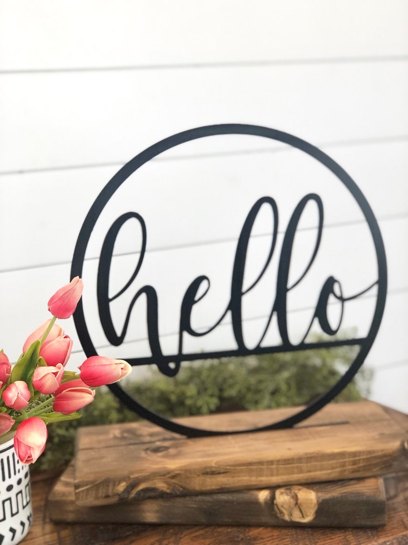 Hello Metal Decor Metal Saying Sign Farmhouse Shelf Decor | Etsy