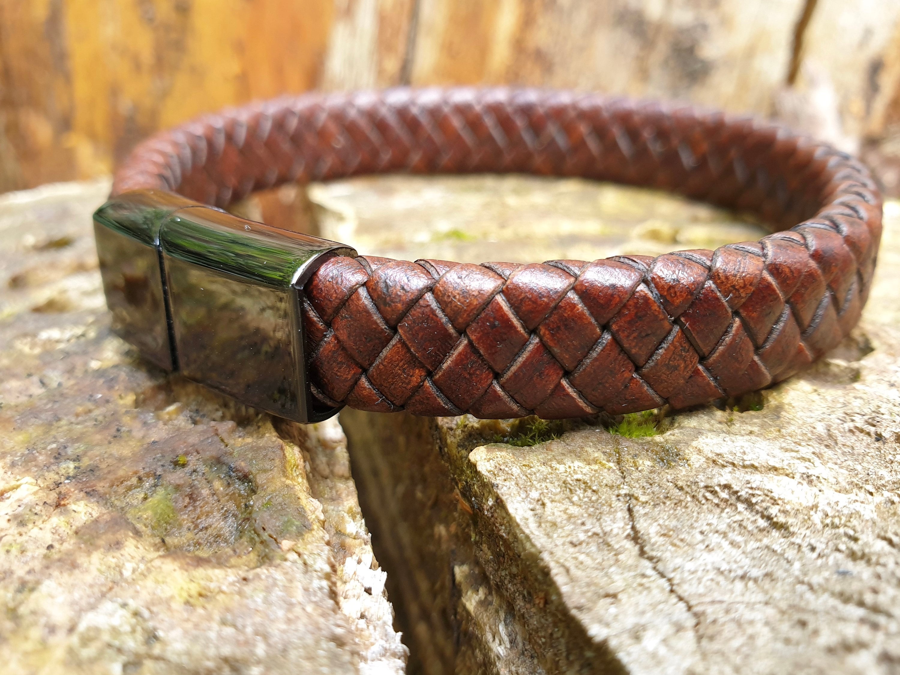 Braided Leather Bracelet - Leather Anniversary Gift - Braided Leather ...