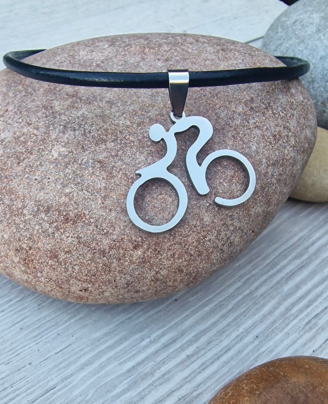 Bicycle Pendant Necklace Leather Necklace Leather Anniversary Gift ...