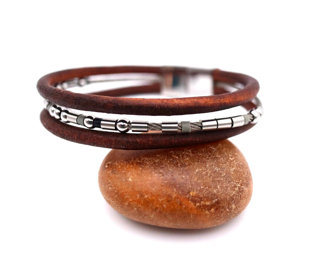 Morse Code Steel Wire and Leather Bracelet - Secret Message Bracelet ...