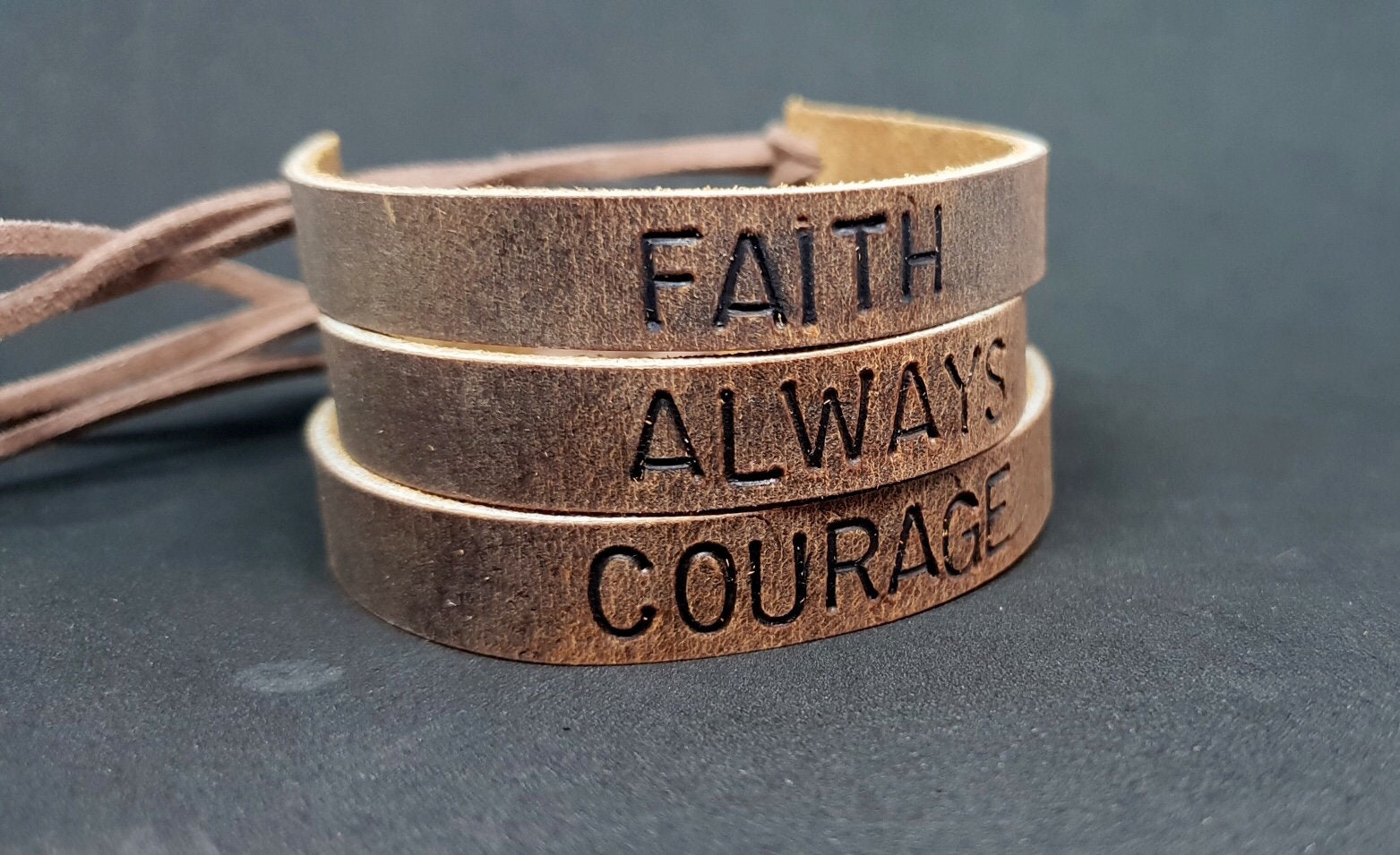 Hand Stamped Adjustable Leather Bracelet | Etsy UK