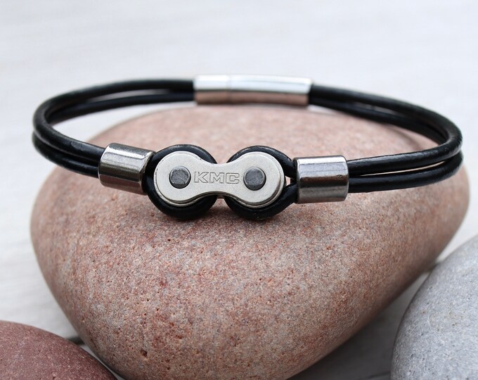 Leather Bicycle Chain Link Bracelet - Leather Anniversary Gift ...