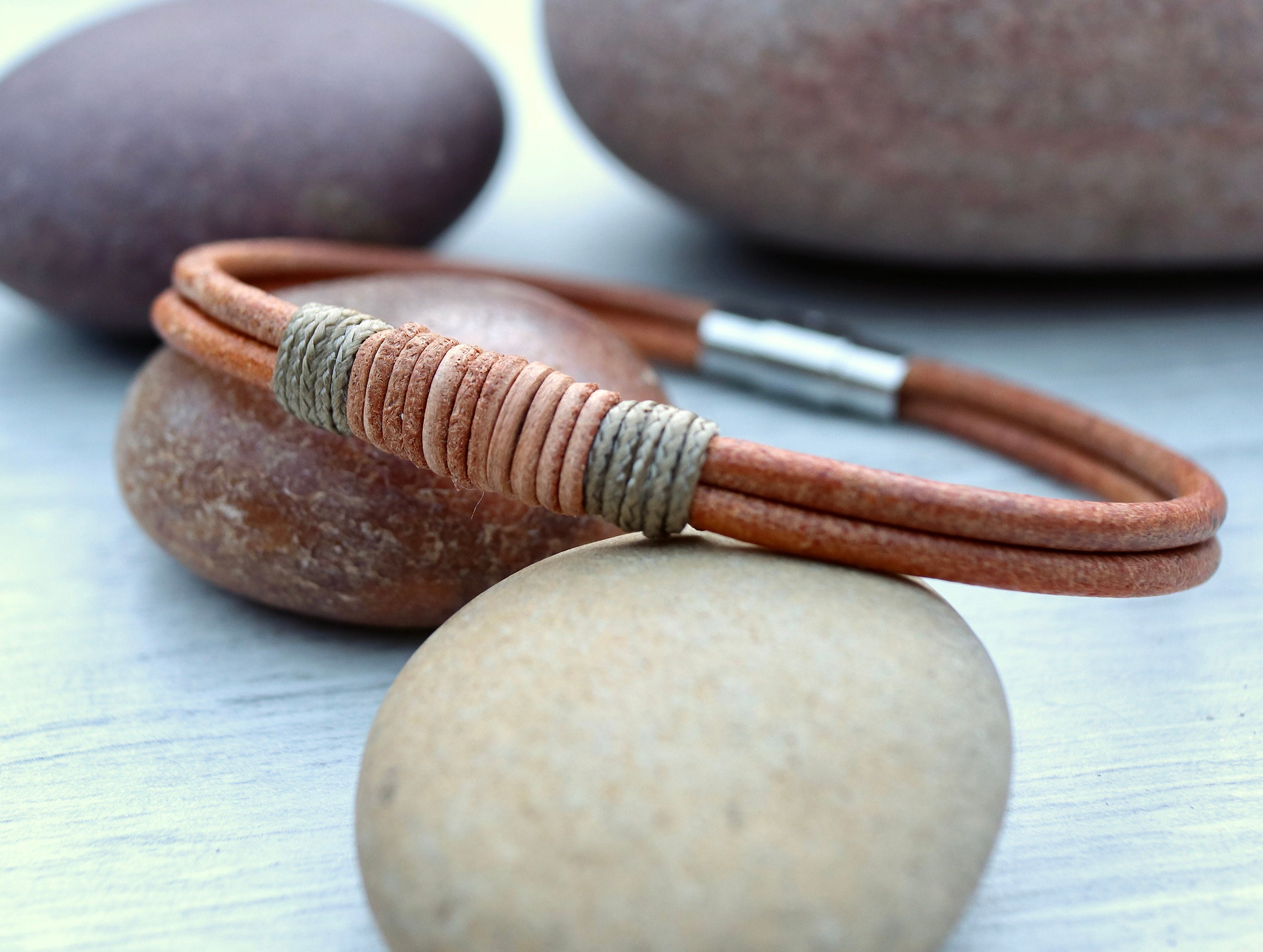 Rustic Natural Leather Bracelet Rustic Bracelet Custom - Etsy UK