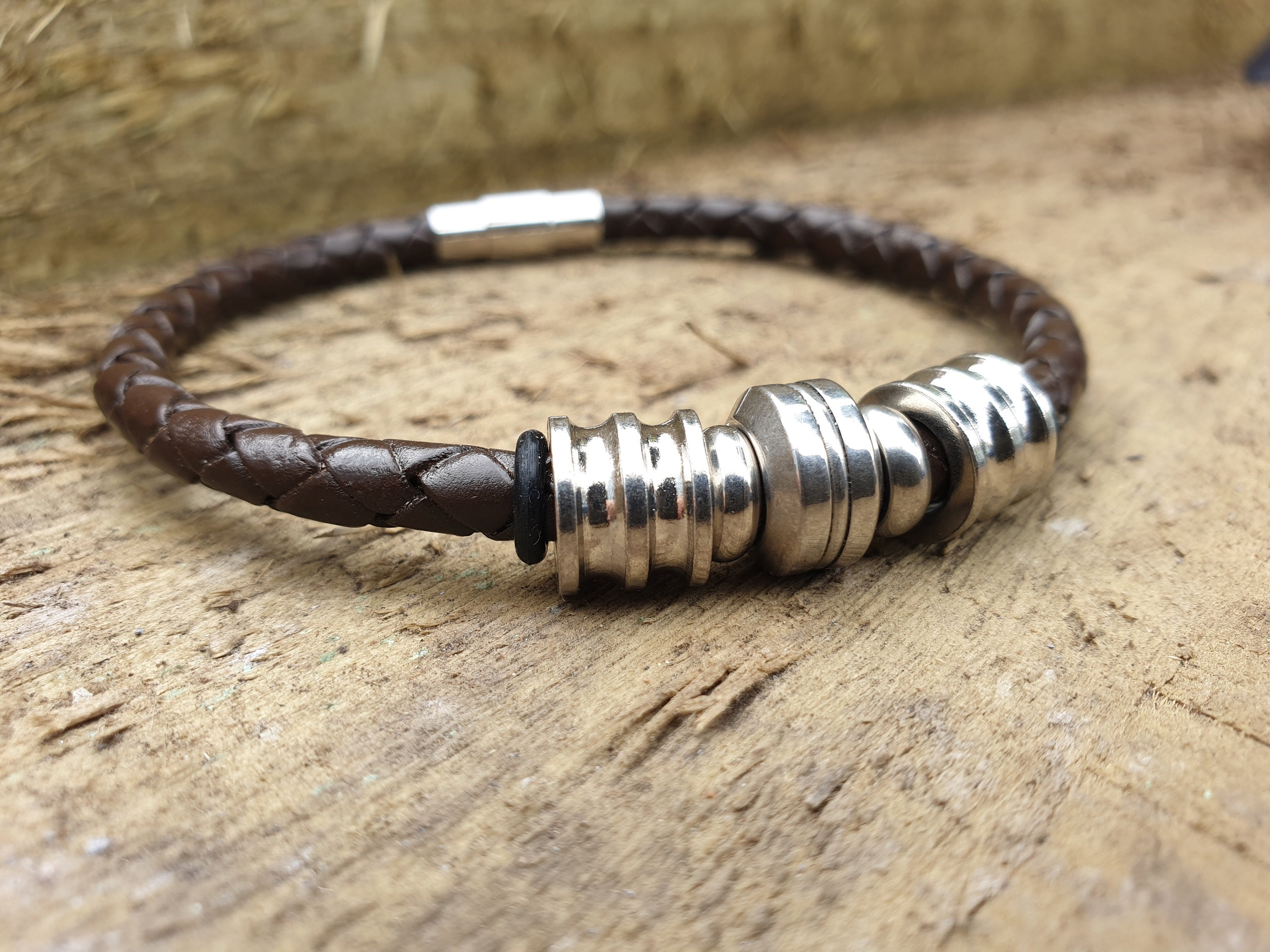 Braided Leather Bracelet Leather Anniversary Gift Leather | Etsy