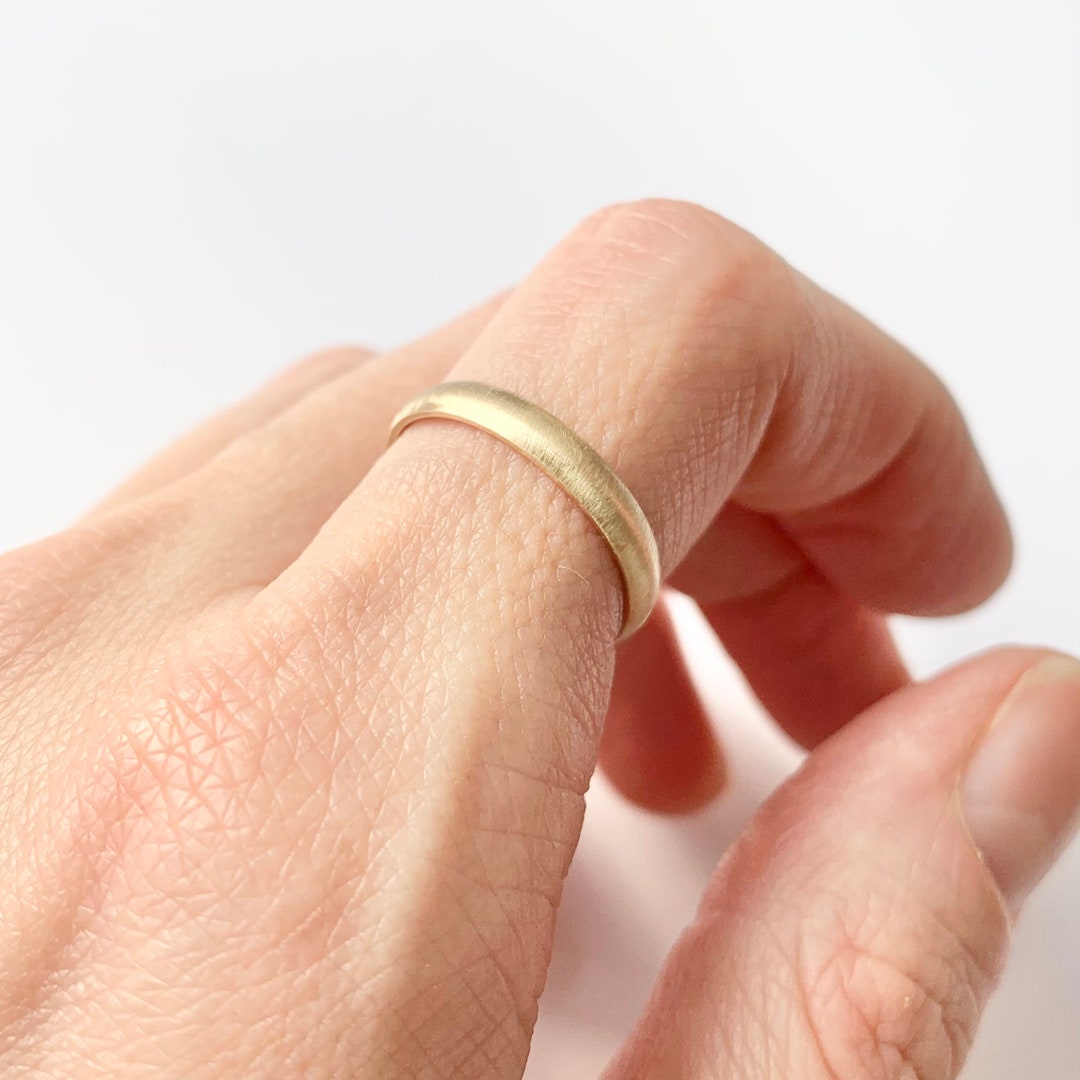 3mm MATT GOLD BAND - Solid 9ct Yellow Gold D Shape Brushed Wedding Band ...