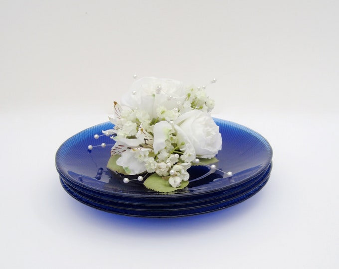 Set of 4 Cobalt Blue Plates, Made in France, Royal Cobalt Blue Glass ...