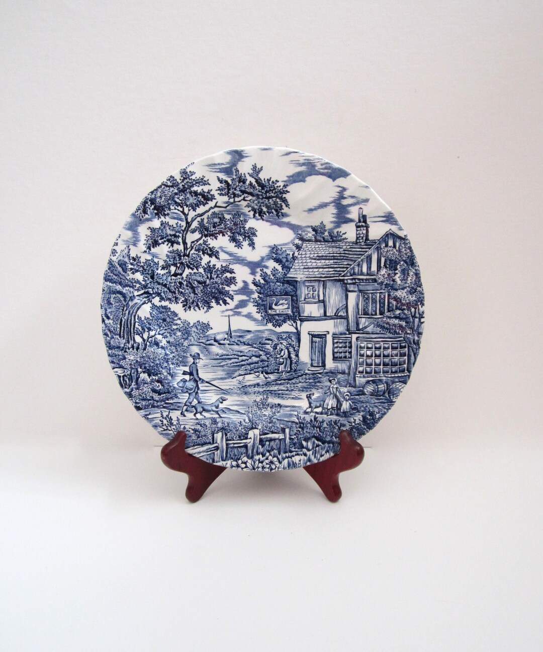 The Hunter by Myott Dinner Plate, Hand Engraved, Vintage Blue and White ...