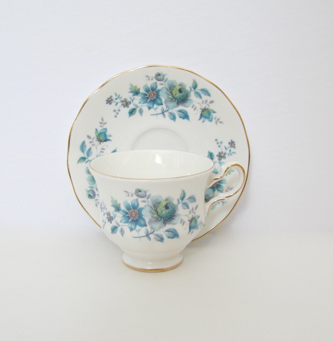 Queen Anne Tea Cup & Saucer Set, Made in England, Lovely Blue Flowers ...