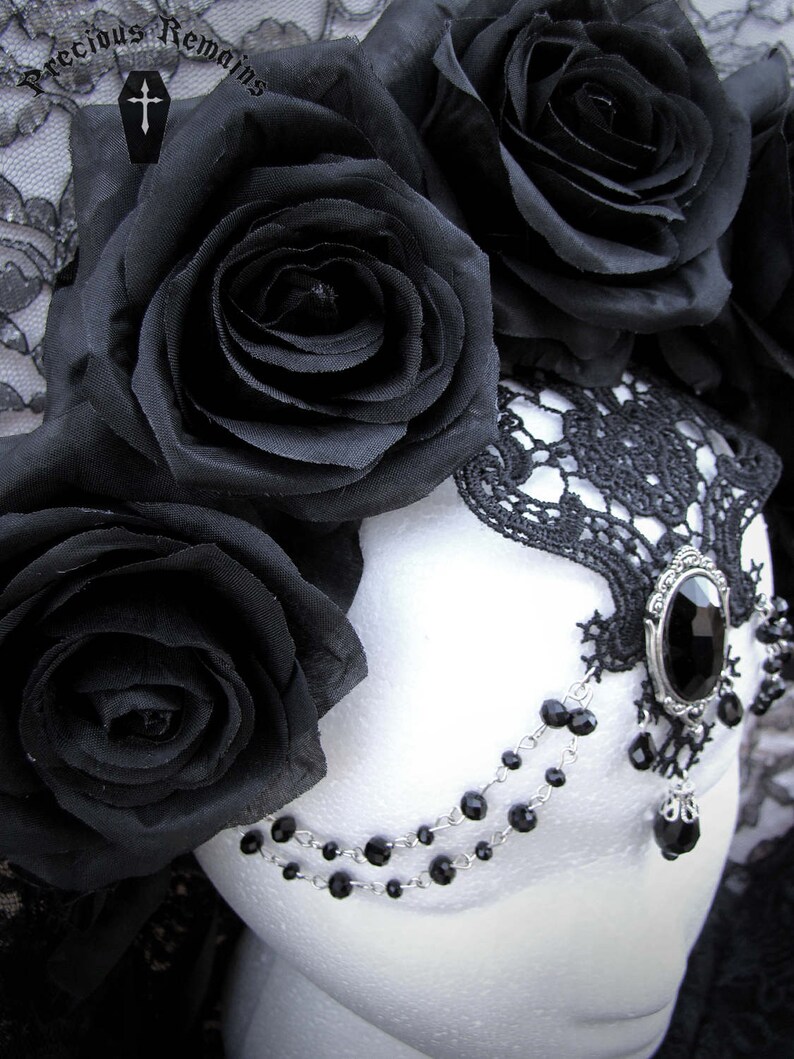 Gothic Wedding Veil / Mourning Veil Black Rose Headdress / - Etsy UK