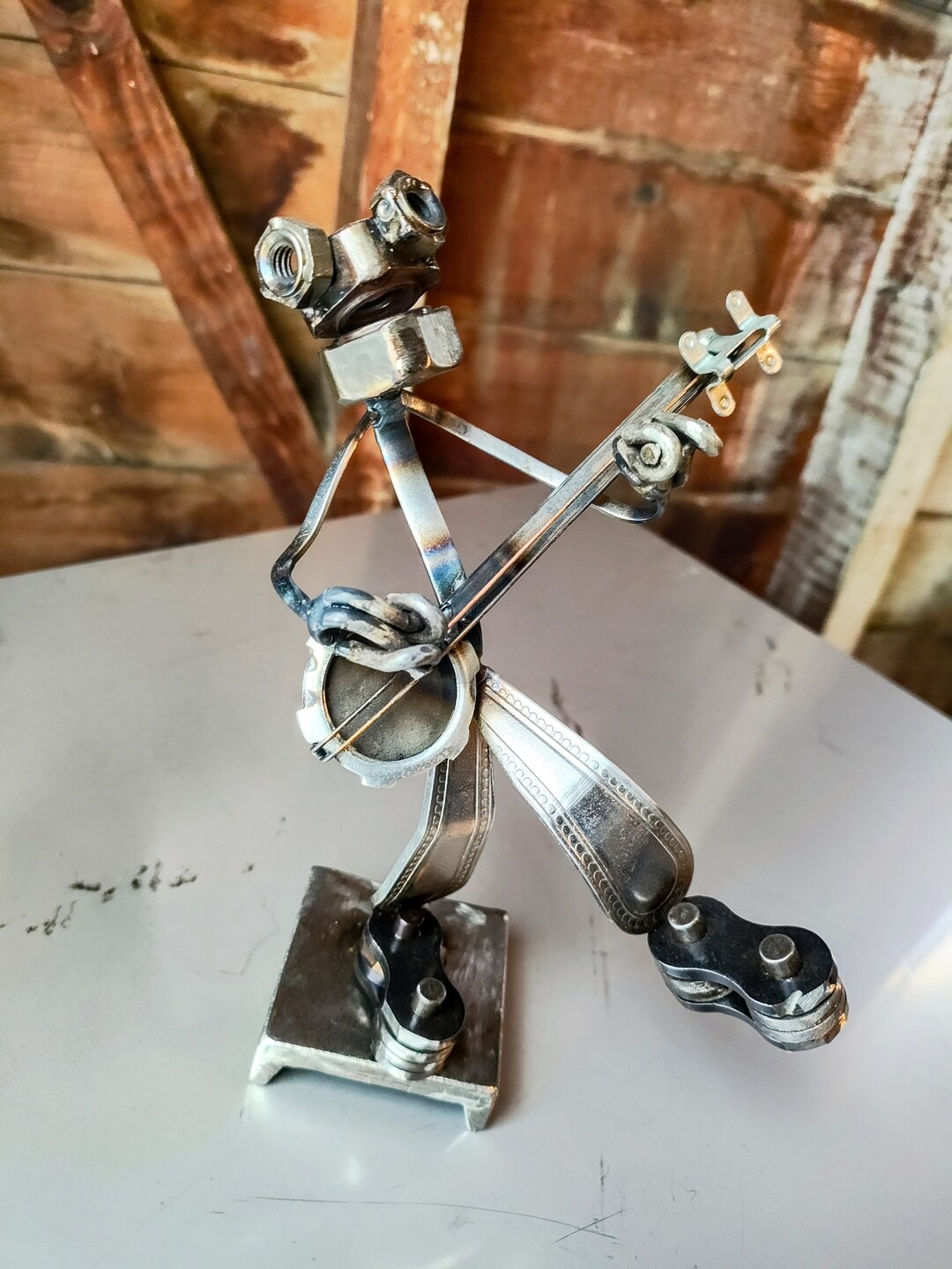 Metal Meeps Welded Banjo Player Figurine, 7 Tall Scrap Metal Art Great ...