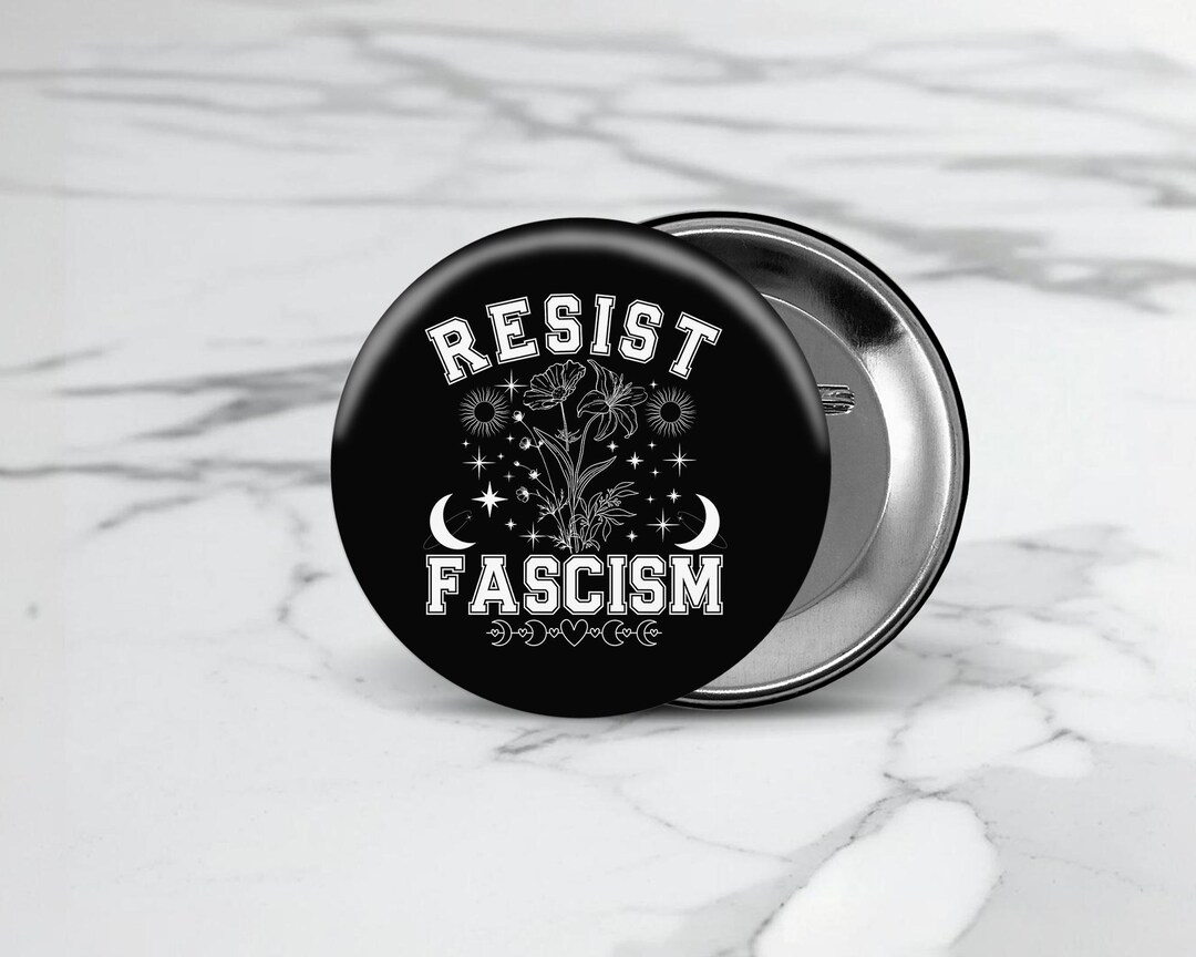 Floral Resist Fascism Button Pin, Moon Phase Feminist Pin, Empowering ...