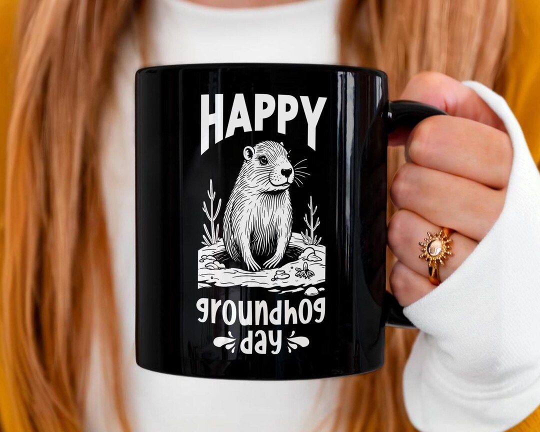 Groundhog Day Ceramic Mug Cute Rodent Graphic Cup Nature Lover Pun Gift ...
