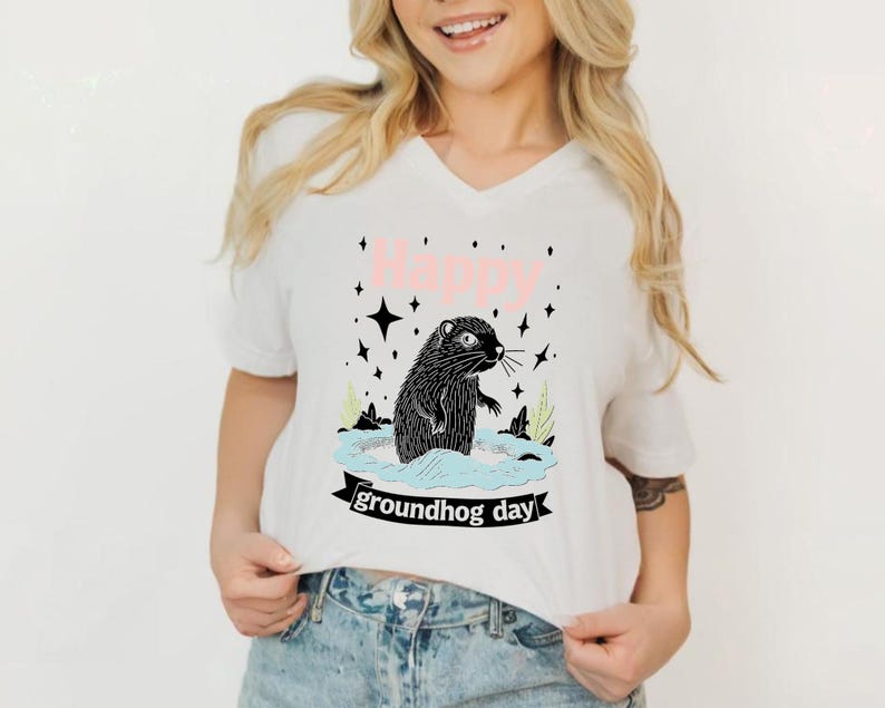 Happy Groundhog Day V Neck Shirt, Funny Woodchuck Tee, Pennsylvania ...