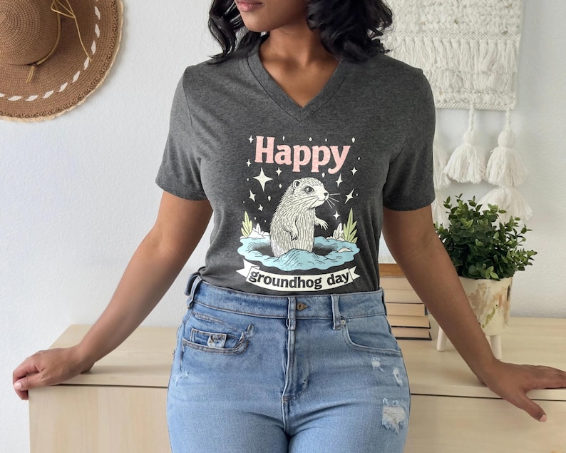 Happy Groundhog Day V Neck Shirt, Funny Woodchuck Tee, Pennsylvania ...