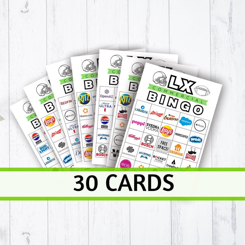 2026 Super Big Bowl Game Commercial Bingo | 30 Cards | LX Football ...