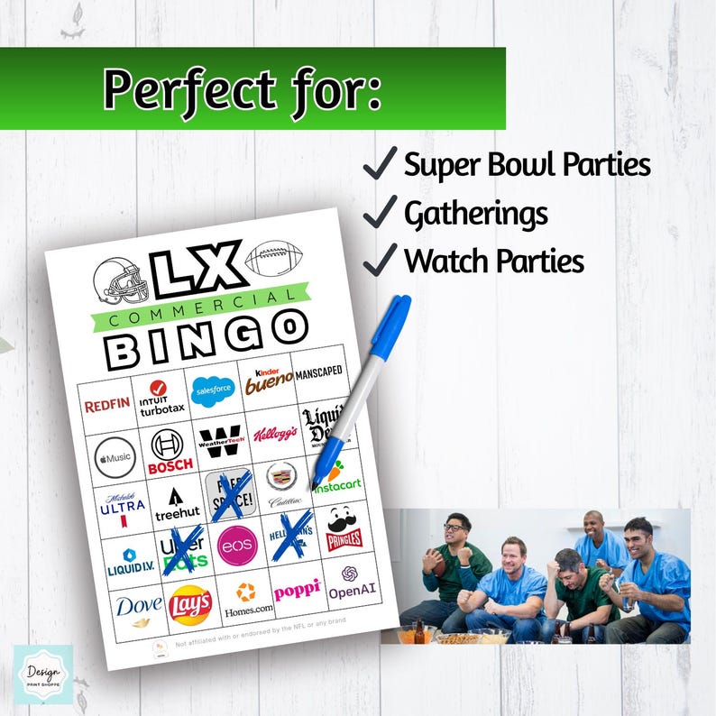 2026 Super Big Bowl Game Commercial Bingo | 30 Cards | LX Football ...