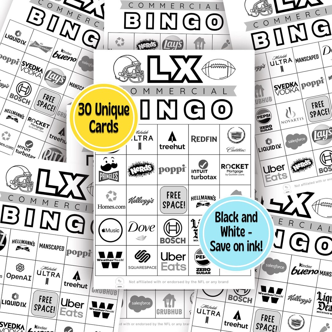 2026 Super Big Bowl Game Commercial Bingo | 30 Cards | LX Football ...