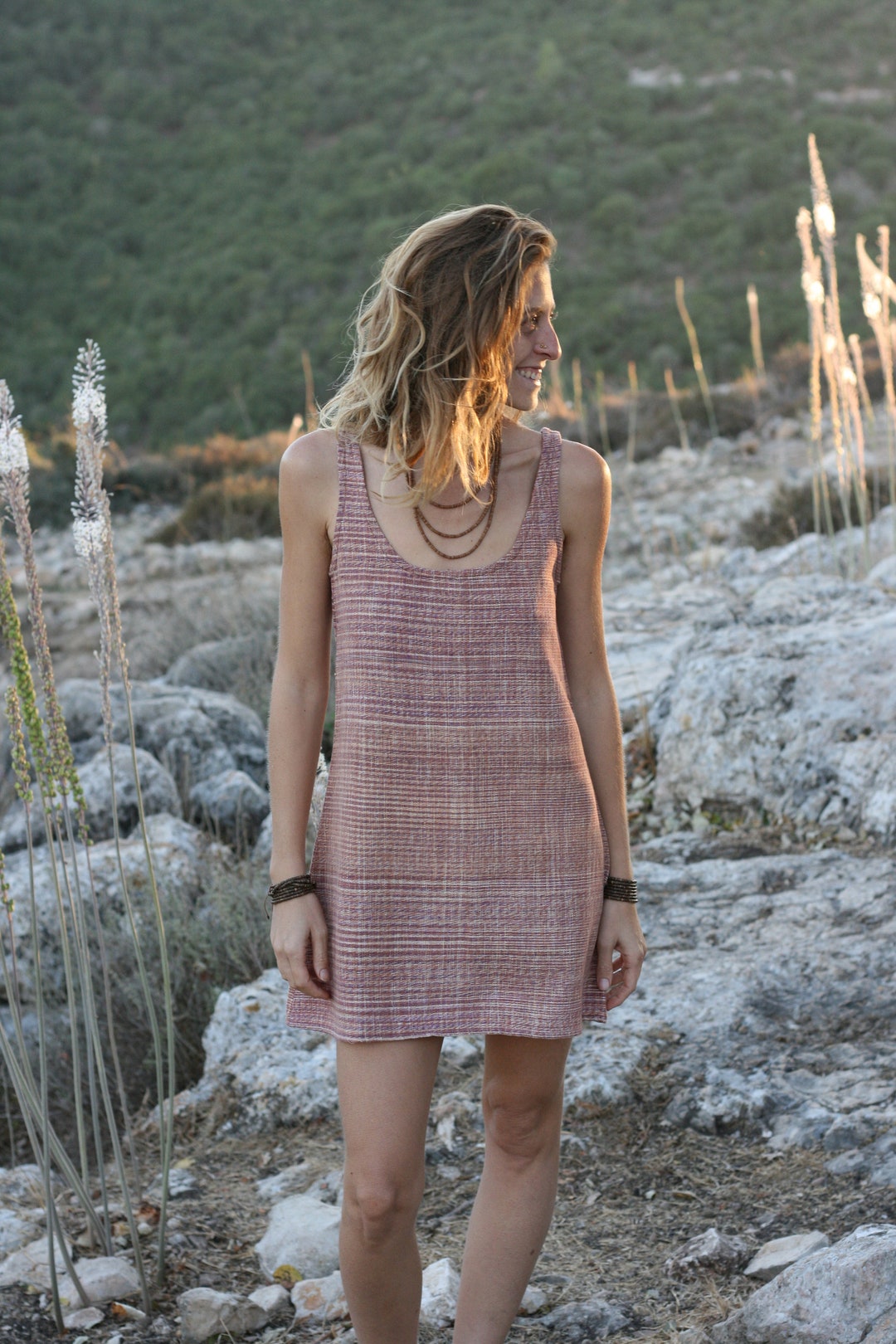 Backless Mini Dress - Sleeveless Tunic - Summer Tunic - Natural Khadi ...