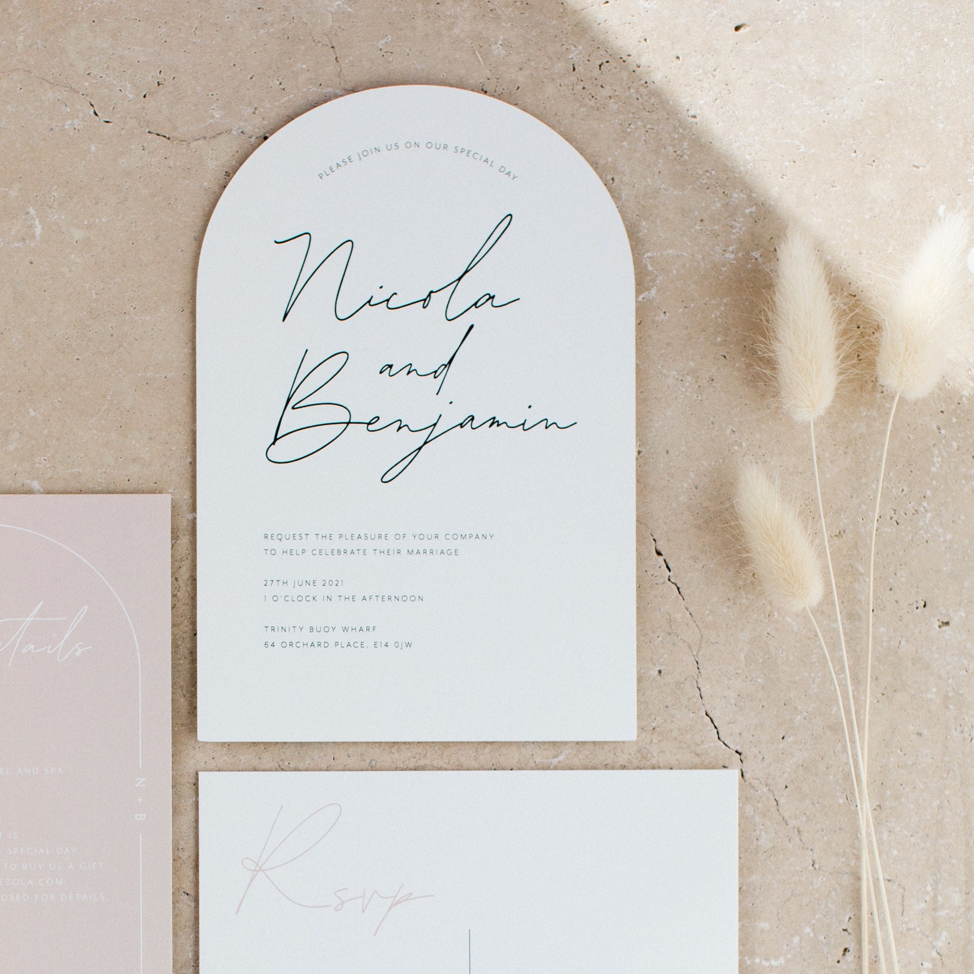 Arched Script SAMPLE Wedding Invitation - Modern, Stylish, Minimal ...