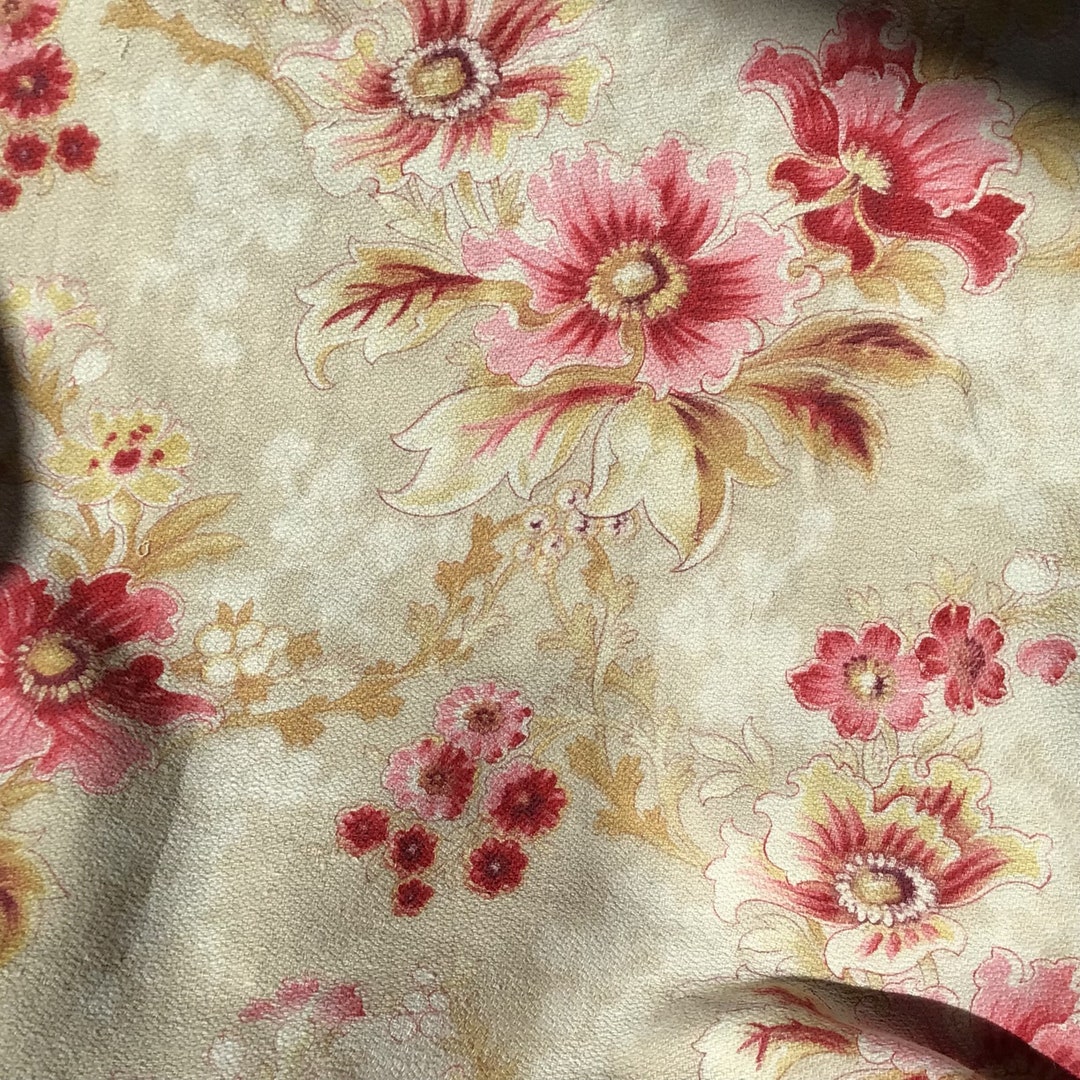 Lovely Antique French Floral Printed Cotton Cretonne Fabric Upholstery ...