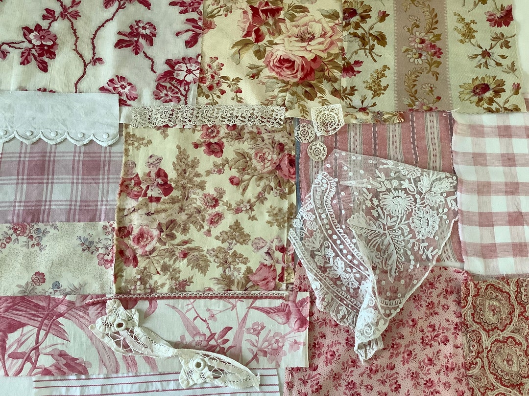 French Fabric Bagged Bundle Antique Vintage Textiles for Slow Stitching ...