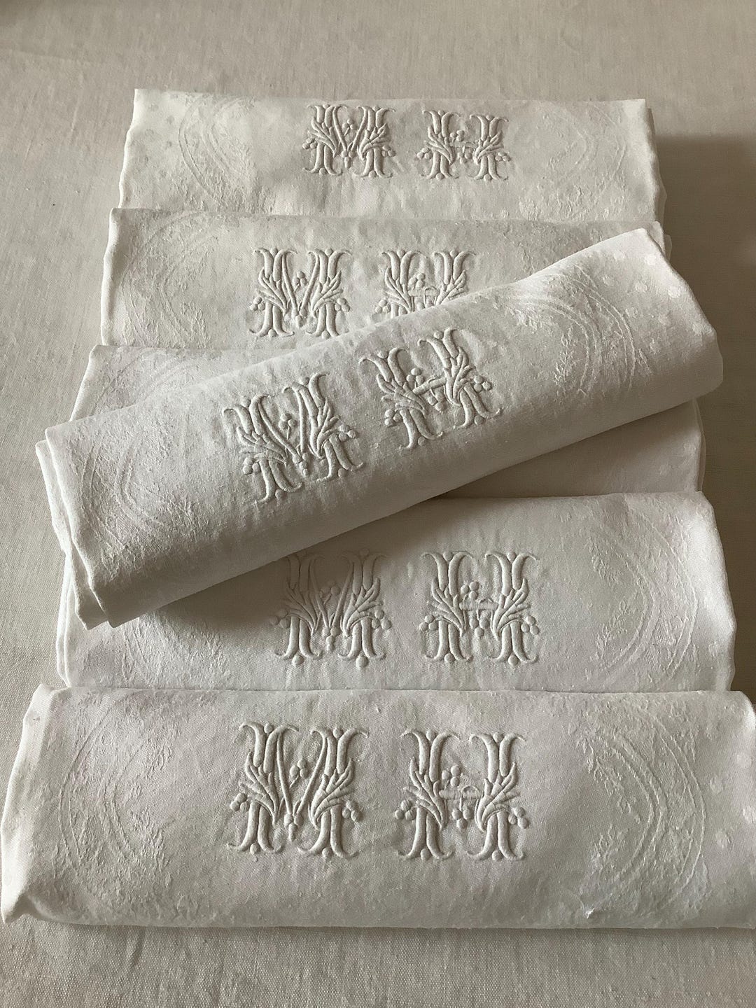 Lovely Antique French Damask Linen Napkins Set of 6 Monogram MH - Etsy