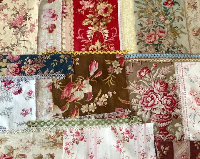 French Fabric Bagged Bundle Antique Vintage Textiles for Slow Stitching ...