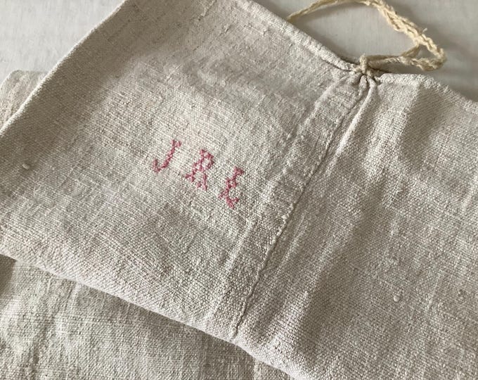 Antique French Grain Olive Feed Sack Linen Pink Monogram Timeworn ...