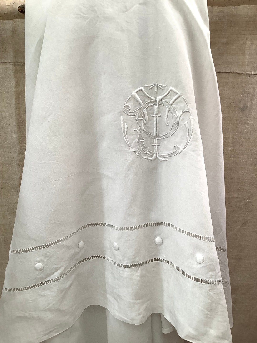 Antique Vintage French Linen Heirloom Dowry Sheet Hand Embroidered ...