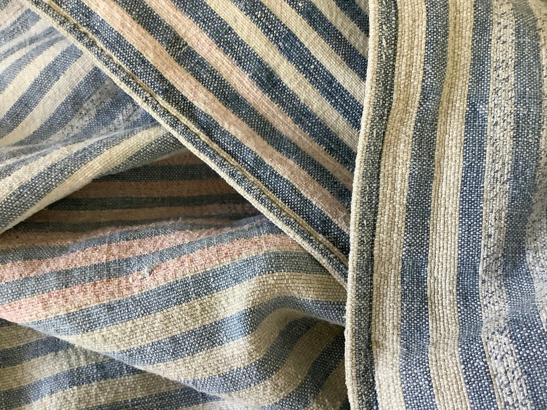 Antique French Blue Red Stripe Linen & Hemp Fabric Heavy Floppy - Etsy