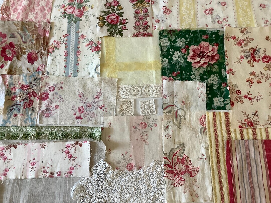 French Fabric Bagged Bundle Antique Vintage Textiles for Slow Stitching ...